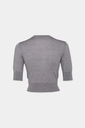 Dsquared2 Pure Virgin Wool Cropped Pullover With Tonal Logo - Grey
