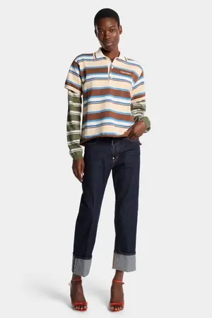 Dsquared2 Striped Long Sleeve Knit Polo - Grey