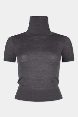 Dsquared2 Short Sleeve Turtleneck Pullover In Fine Wool - Grey