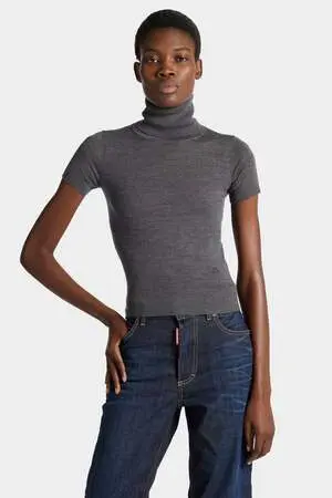 Dsquared2 Short Sleeve Turtleneck Pullover In Fine Wool