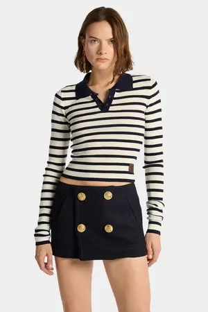 Dsquared2 Striped Rib-knitted Virgin Wool Polo Shirt
