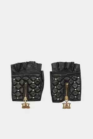 Dsquared2 Studded Quilted Leather Fingerless Gloves - Black