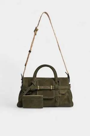 Dsquared2 Utility Twin Suede Handbag With Adjustable Shoulder Strap - Fantasy