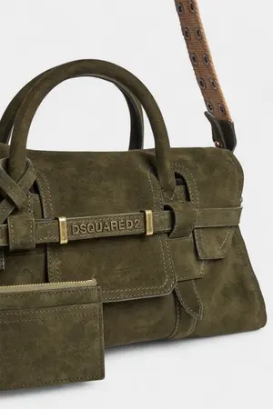 Dsquared2 Utility Twin Suede Handbag With Adjustable Shoulder Strap - Fantasy
