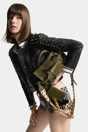 Dsquared2 Utility Twin Suede Handbag With Adjustable Shoulder Strap - Fantasy