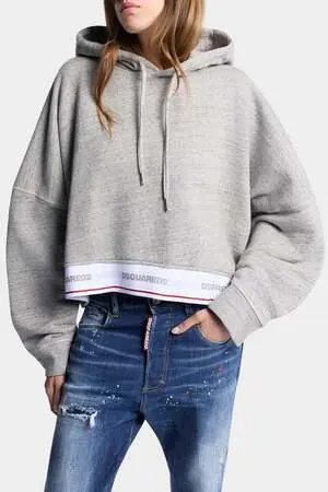 Dsquared2 Cropped Cotton Fleece Hoodie With Logo Band