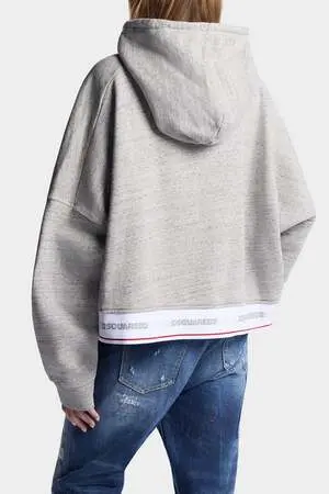 Dsquared2 Cropped Cotton Fleece Hoodie With Logo Band