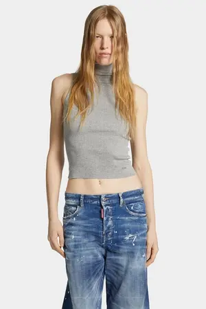 Dsquared2 Ribbed Viscose Turtleneck Vest - Green