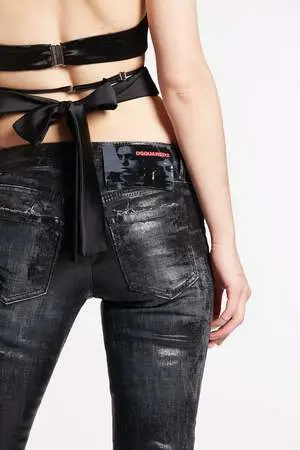 Dsquared2 Shiny Coated Medium Waist Flare Jeans