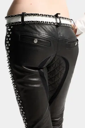 Dsquared2 Leather Biker Pants With Studded Outseams And Denim Detailing