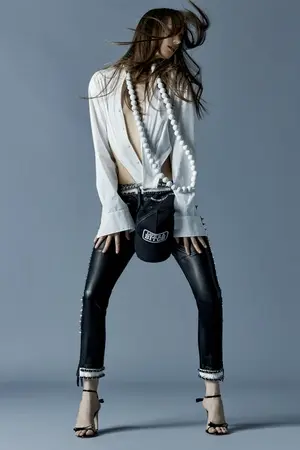 Dsquared2 Leather Biker Pants With Studded Outseams And Denim Detailing