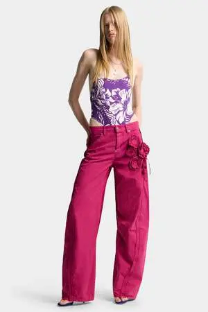 Dsquared2 Twisted Rose Embellished Cotton Pants - Red