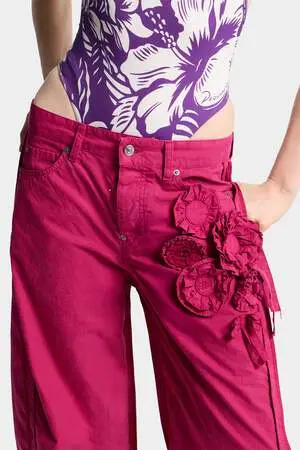 Dsquared2 Twisted Rose Embellished Cotton Pants - Red