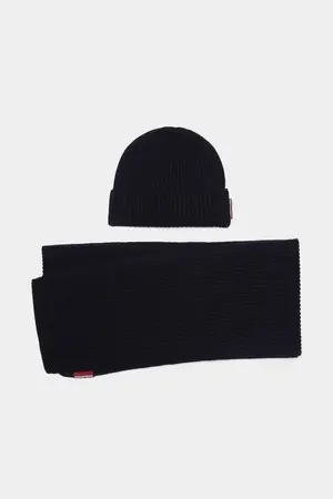 Dsquared2 Rib-knit Wool Scarf And Beanie Set - Blue