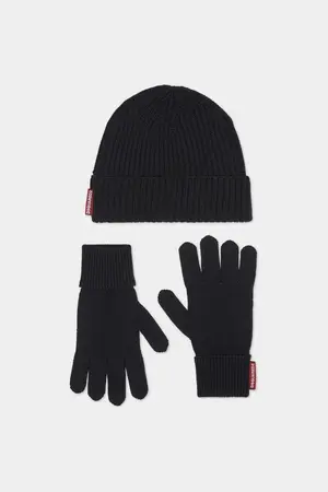 Dsquared2 Ribbed Knit Beanie And Gloves Set - Black