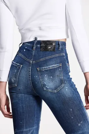 Dsquared2 Dark Ripped Leather Patch Twiggy Jeans