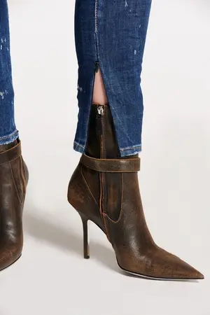 Dsquared2 Dark Ripped Leather Patch Twiggy Jeans
