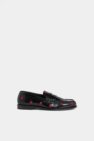 Dsquared2 Maple Leaf Embroidered Leather Loafers - Black