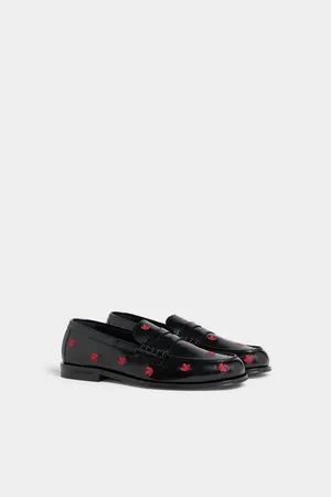 Dsquared2 Maple Leaf Embroidered Leather Loafers