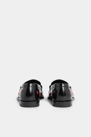 Dsquared2 Maple Leaf Embroidered Leather Loafers