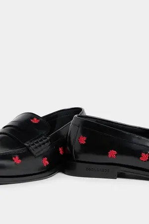 Dsquared2 Maple Leaf Embroidered Leather Loafers