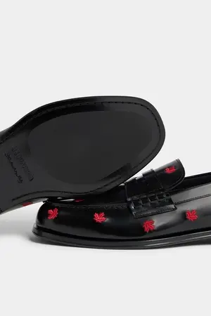 Dsquared2 Maple Leaf Embroidered Leather Loafers