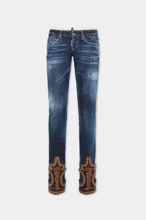Dsquared2 Dark Wash Slim Fit Jeans With Western-inspired Cuffs - Blue