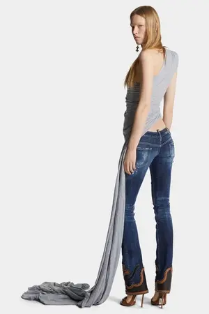 Dsquared2 Dark Wash Slim Fit Jeans With Western-inspired Cuffs