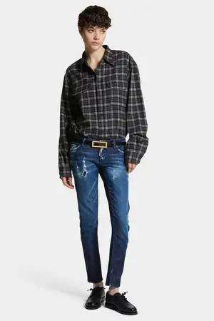 Dsquared2 Dark Wash Distressed Slim Leg Jeans - Blue