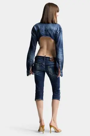 Dsquared2 Dark Wash Cropped Jeans With Paint Splatter