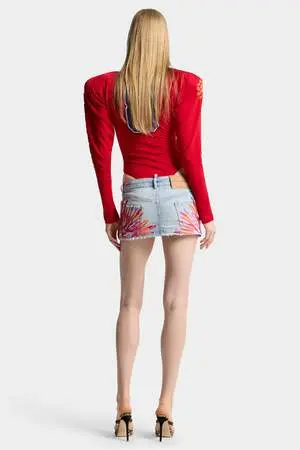 Dsquared2 Light Wash Embroidered Denim Mini Skirt