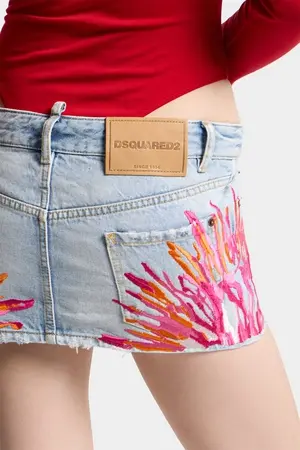 Dsquared2 Light Wash Embroidered Denim Mini Skirt