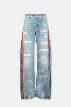 Dsquared2 Loose Twist Jeans With Rainbow Stripes - Blue