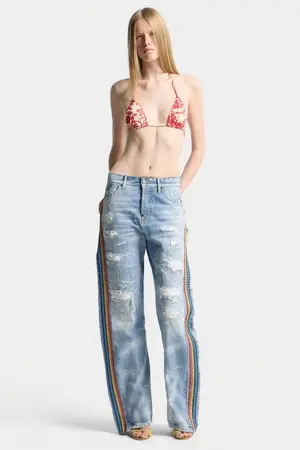 Dsquared2 Loose Twist Jeans With Rainbow Stripes