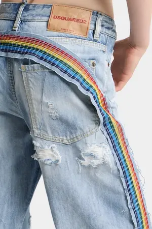Dsquared2 Loose Twist Jeans With Rainbow Stripes