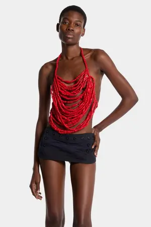 Dsquared2 Coral Cascading Beaded Halter Top