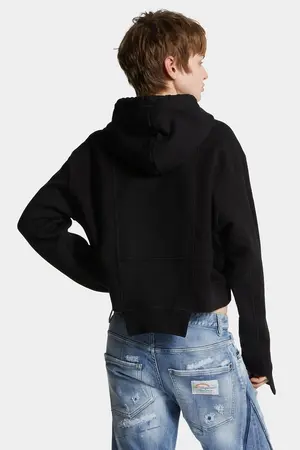 Dsquared2 Black Icon Patchwork Cropped Hoodie