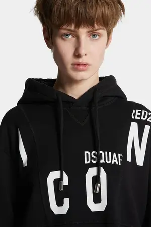 Dsquared2 Black Icon Patchwork Cropped Hoodie