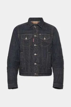 Dsquared2 Denim Trucker Jacket With Checked Lining - Blue