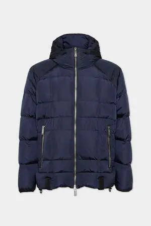 Dsquared2 Quilted Down Jacket With Drawstring Hood And Hem - Blue