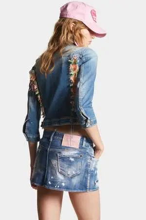 Dsquared2 Medium Wash Distressed Denim Mini Skirt