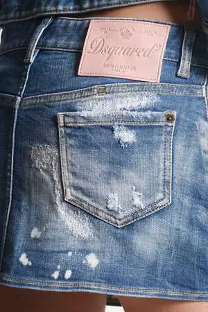 Dsquared2 Medium Wash Distressed Denim Mini Skirt