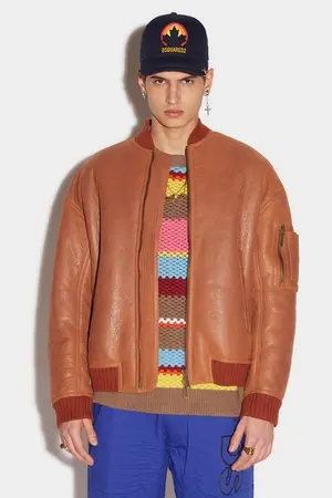 Dsquared2 Leather Bomber Jacket - Red