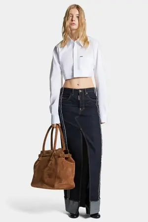 Dsquared2 Dark Wash Denim Maxi Skirt With Contrast Piping