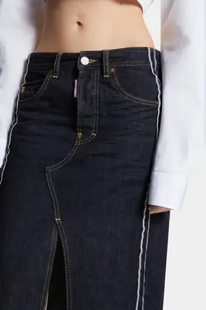 Dsquared2 Dark Wash Denim Maxi Skirt With Contrast Piping