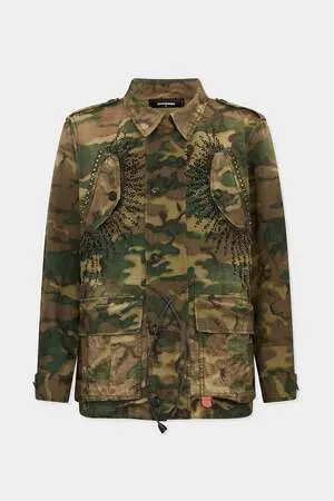 Dsquared2 Camouflage Parka With Embellishments And Graffiti Print