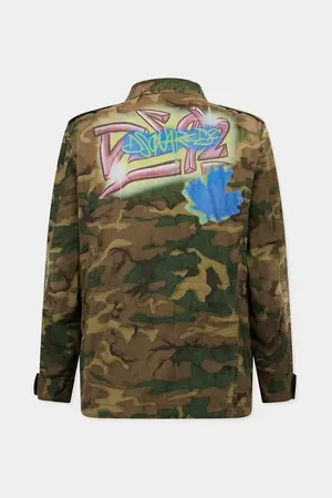 Dsquared2 Camouflage Parka With Embellishments And Graffiti Print