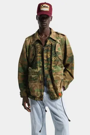 Dsquared2 Camouflage Parka With Embellishments And Graffiti Print