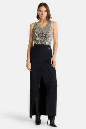 Dsquared2 Wrap Skirt In Granité Wool With Leather Straps
