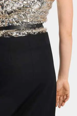 Dsquared2 Wrap Skirt In Granité Wool With Leather Straps